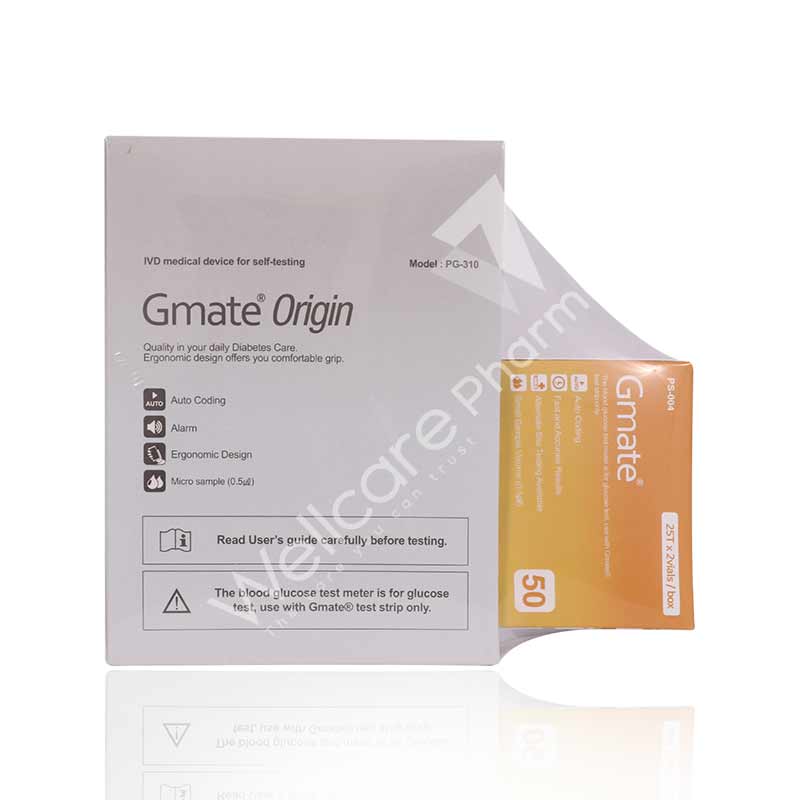 Gmate Origin Blood Glucose Monitor 1'S & 100 Test Strips And 100 Lance