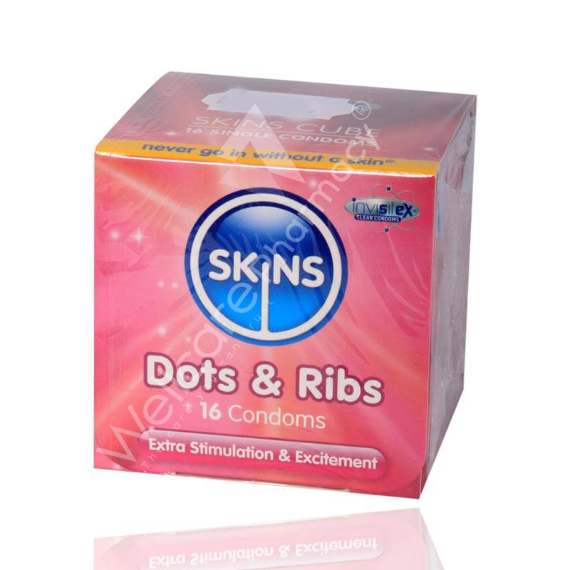 Skins Cube Dots & Ribs Lubricated Condoms 16'S – Wellcare Pharmacy