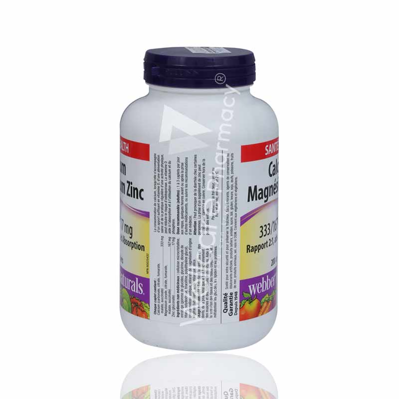 Webber Naturals Calcium Magnesium Zinc Caplets 200'S – Wellcare Pharmacy